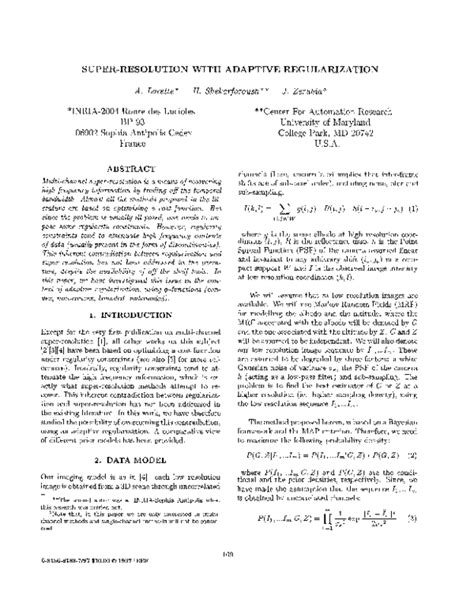 Pdf Super Resolution With Adaptive Regularization