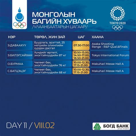 Монголын баг тамирчдын тэмцээний хуваарь