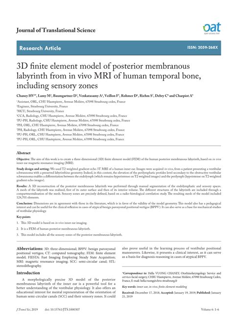 Pdf 3d Finite Element Model Of Posterior Membranous Labyrinth From In