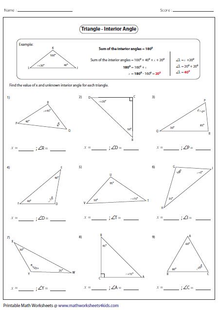 Angles In Triangles Worksheet With Answers