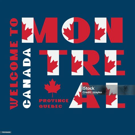 텍스트와 캐나다 국기 스타일의 동기 부여 포스터 몬트리올 퀘벡에 오신 것을 환영 합니다 기업 여행 회사 그래픽 인쇄 소식통 패션에 대 한 현대 타이포 그래피 벡터