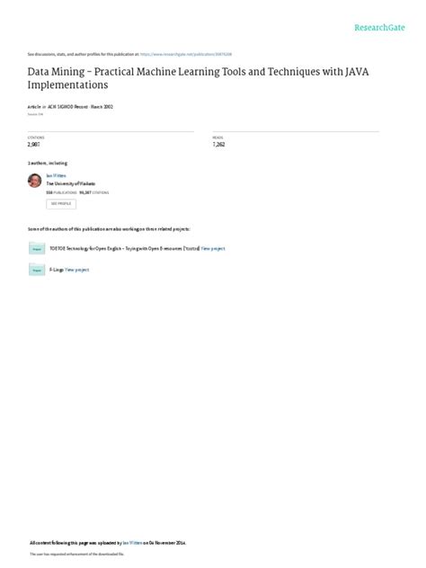 Data Mining Practical Machine Learning Tools Andtechniques With Java Implementations Pdf