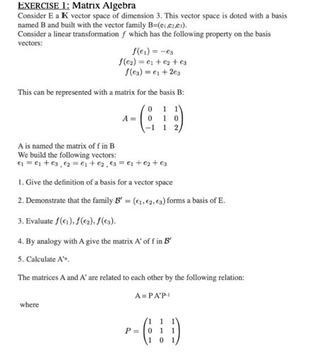 Solved Exercise 1 Matrix Algebra Consider E A K Vector
