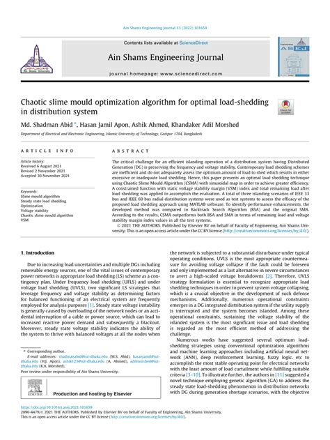 Pdf Chaotic Slime Mould Optimization Algorithm For Optimal Load