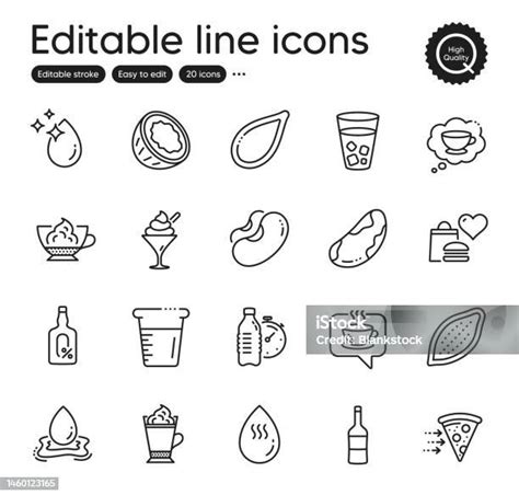 음식과 음료 개요 아이콘의 집합입니다 커피 컵 물방울 및 온수 요소로 아이콘이 포함되어 있습니다 벡터 차 뜨거운 음료에 대한 스톡 벡터 아트 및 기타 이미지 Istock