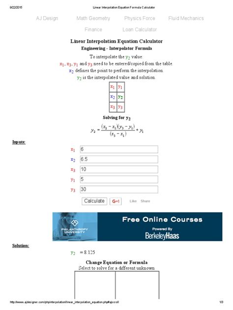 Linear Interpolation Equation Formula Calculator Pdf Pdf