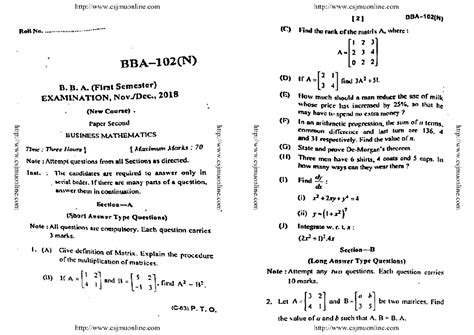 Bba 1 Sem Business Mathematics Bba 102n Dec 2018 Discrete Mathematics