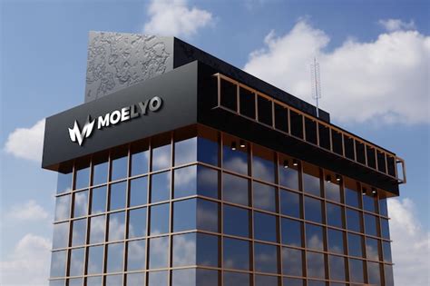 사무실 상점 건물의 외관에 로고 기호 모형 사각형 간판 상자 프리미엄 Psd 파일