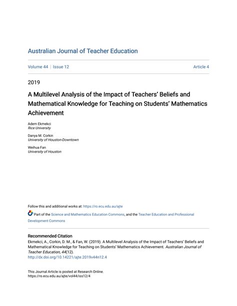 Pdf A Multilevel Analysis Of The Impact Of Teachers Beliefs And Mathematical Knowledge For