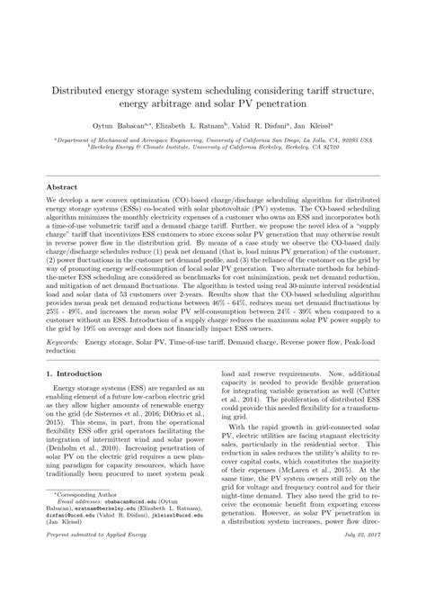 Pdf Distributed Energy Storage System Scheduling Considering Tariff Structure Energy