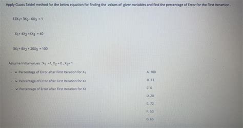 solved apply guass seidel method for the below equation for