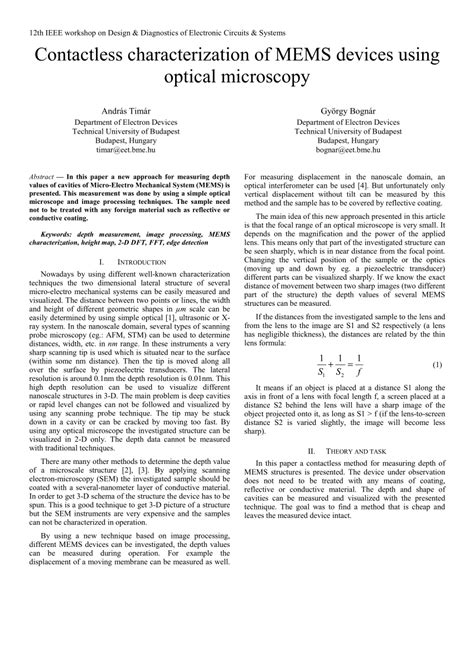 Pdf Contactless Characterization Of Mems Devices Using Optical Microscopy