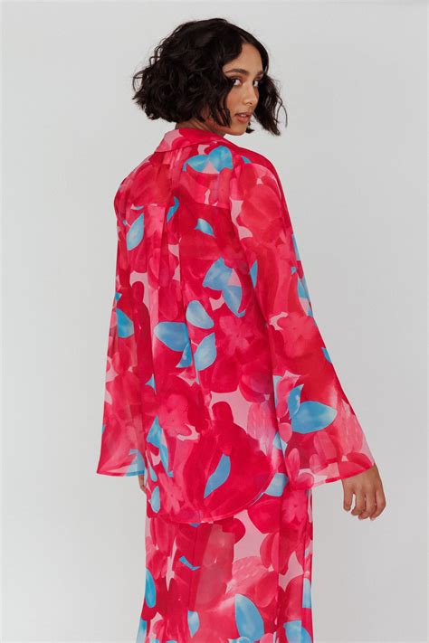 Shop The Stasi Flared Cuff Long Sleeve Shirt Floral Pink