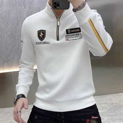 Mens Hoodies Sweatshirts Gold Line Patchwork Zipper Stand Collar