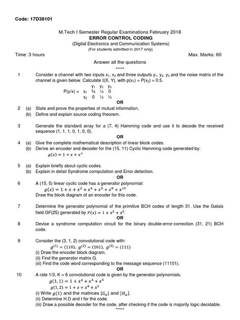 17d38101 Error Control Coding Pdf Code Discrete Mathematics