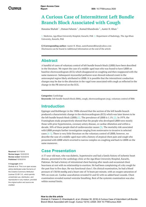 Pdf A Curious Case Of Intermittent Left Bundle Branch Block Associated With Cough