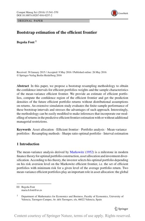 Bootstrap Estimation Of The Efficient Frontier Request Pdf