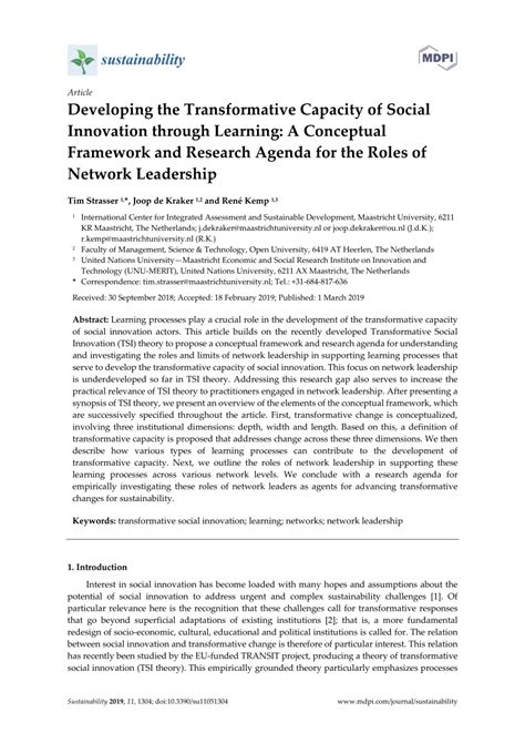 Pdf Developing The Transformative Capacity Of Social Innovation Through Learning A Conceptual