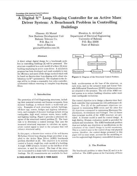 Pdf A Digital Hinf Loop Shaping Controller For An Active Mass Driver