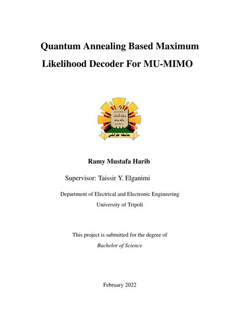 Pdf Quantum Annealing Based Maximum Likelihood Decoder For Mu Mimo