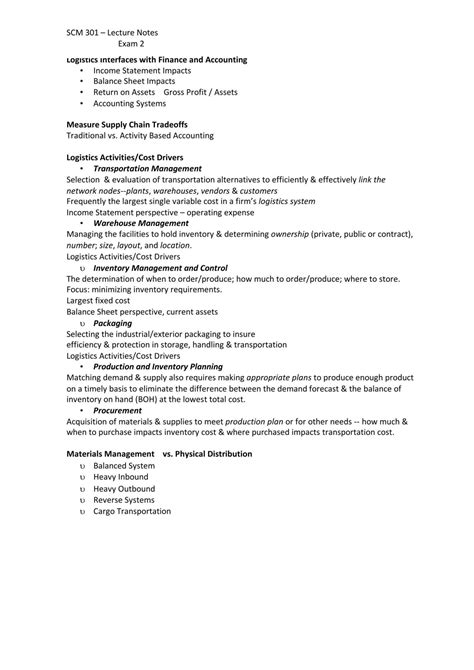 Supply Chain Management Lecture Notes Scm 301 Supply Chain