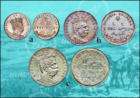 Monedas Con Tres Tipos De Escritura De La Colonia Italiana De Eritrea