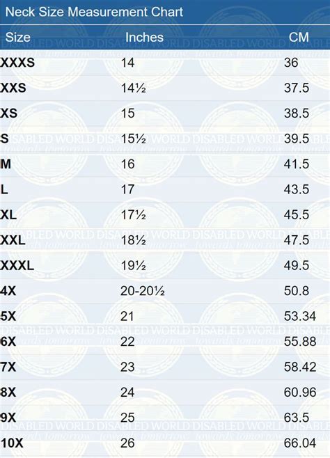 Neck Size Measurement Chart And Information Measurement Chart Neck