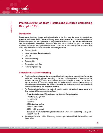 Protein Extraction From Tissues And Cultured Cells Using Bioruptor® Pico