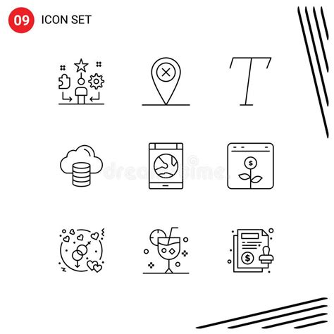9 Universal Outlines Set For Web And Mobile Applications Online Connection Font App Money