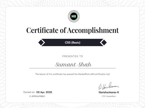Css Webdevelopment Hackerrank Learningjourney Sumant Shah