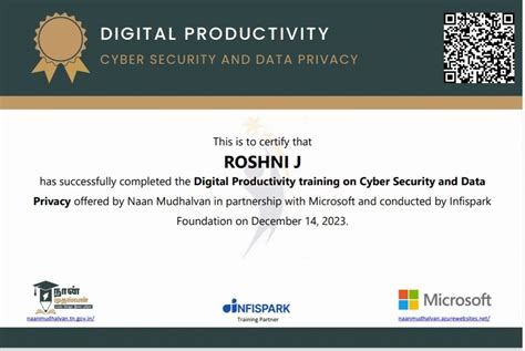 Roshni J On Linkedin Certificate On Cyber Security And Data Privacy