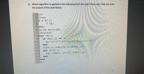 2 Which Algorithm Is Applied In The Following Matlab