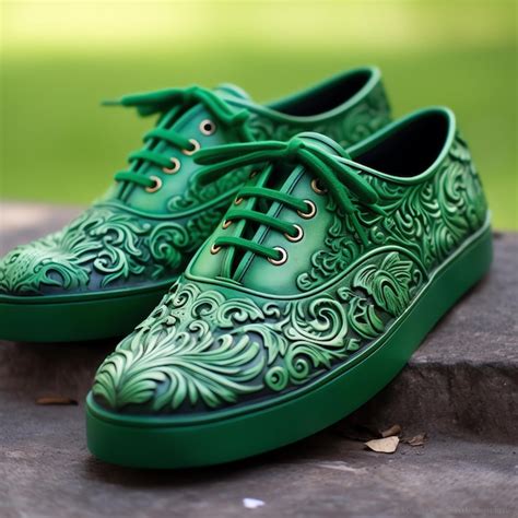 Premium Photo A Pair Of Green Shoes With A Design That Says The Company