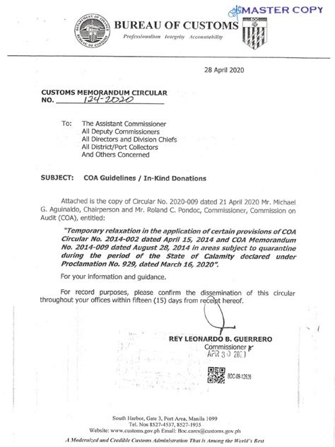 Cmc 124 2020 Coa Guidelines In Kind Donations Pdf