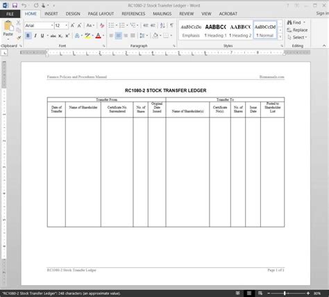 Stock Transfer Journal Template