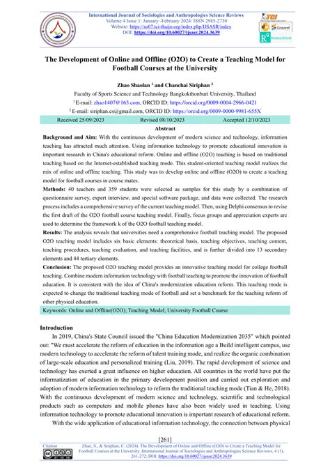 Pdf The Development Of Online And Offline O2o To Create A Teaching Model For Football