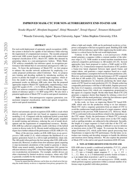 Pdf Improved Mask Ctc For Non Autoregressive End To End Asr