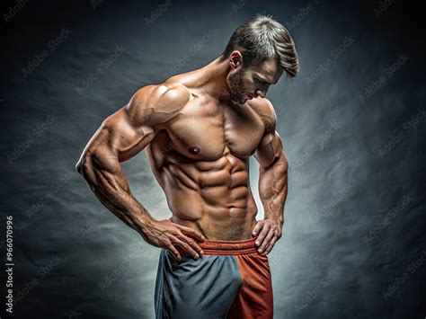 Fit Male Athlete In Gym Attire Standing Sideways Revealing Abdominal Muscle Separation
