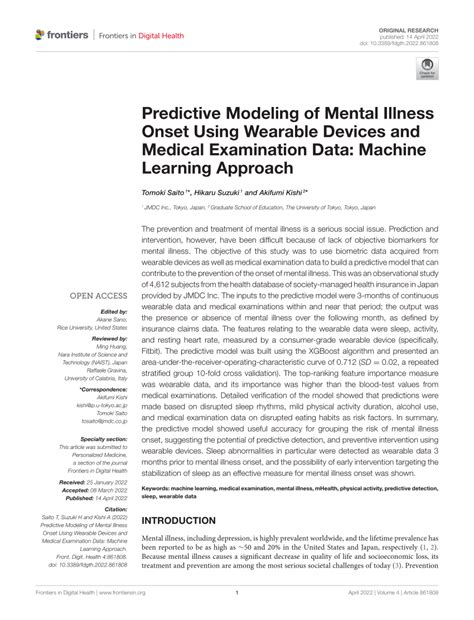 Pdf Predictive Modeling Of Mental Illness Onset Using Wearable Devices And Medical Examination