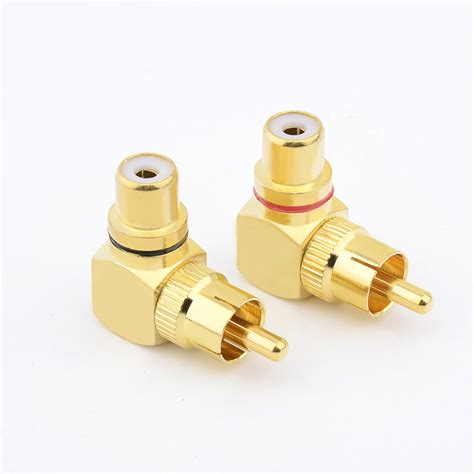 纯铜rca莲花转接头公对母直角90度插头 Av莲花音频线公转母l弯头 虎窝淘