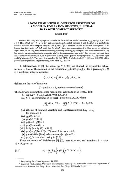 PDF A Nonlinear Integral Operator Arising From A Model In Population Genetics II Initial Data