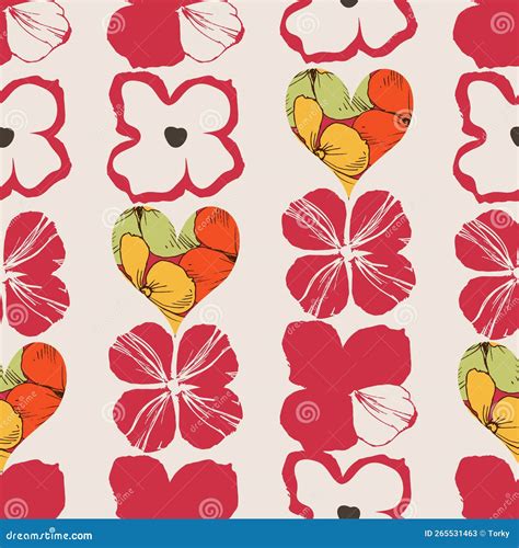 Love Hearts And Flowers Pattern Stock Vector Illustration Of Flowers