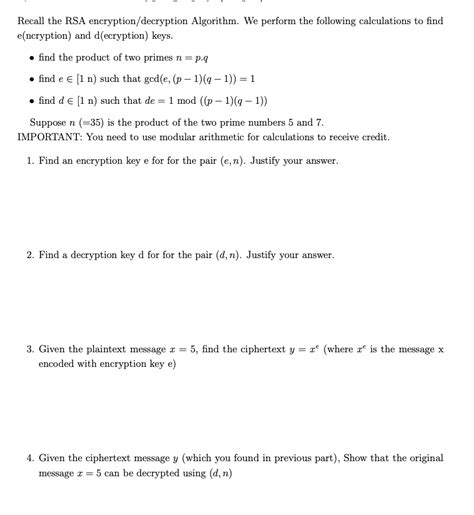 Solved Recall The RSA Encryption Decryption Algorithm We Chegg