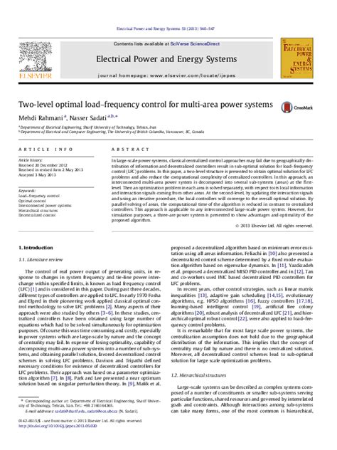 Pdf Two Level Optimal Loadfrequency Control For Multi Area Power Systems
