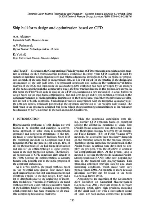 Pdf Ship Hull Form Design And Optimization Based On Cfd