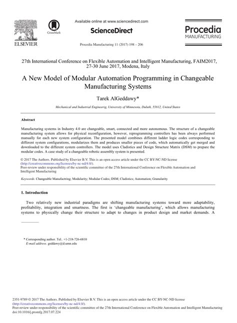 PDF A New Model Of Modular Automation Programming In Changeable Manufacturing Systems