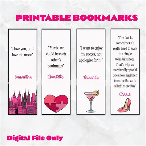 Sex And The City Printable Bookmarks For Book Lovers T For Readers Digital Download Book
