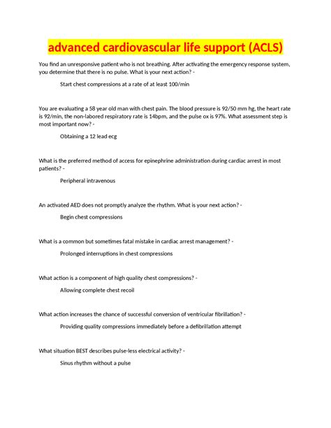 Advanced Cardiovascular Life Support ACLS Exams Nursing Docsity