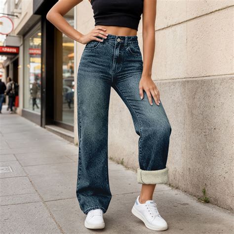 Jeans Womens High Waisted Lined Jeans Straight Jeans Women Baggy Jeans
