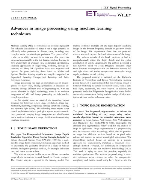 Pdf Advances In Image Processing Using Machine Learning Techniques